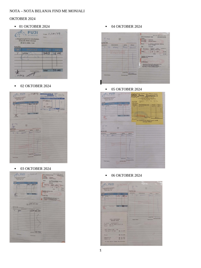 Rekap Form - Nota Findme Monjali Bulan Oktober 2024 | PDF