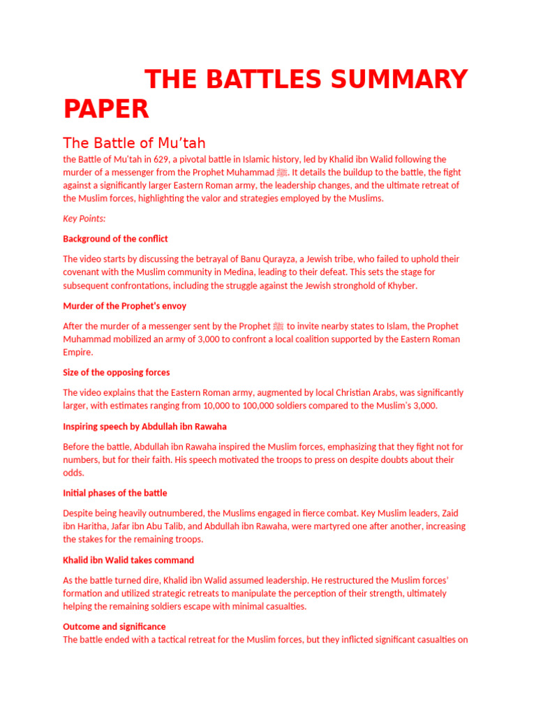 THE BATTLES SUMMARY PAPER Red Ver Isla, Ic | PDF | Muhammad | Life Of ...