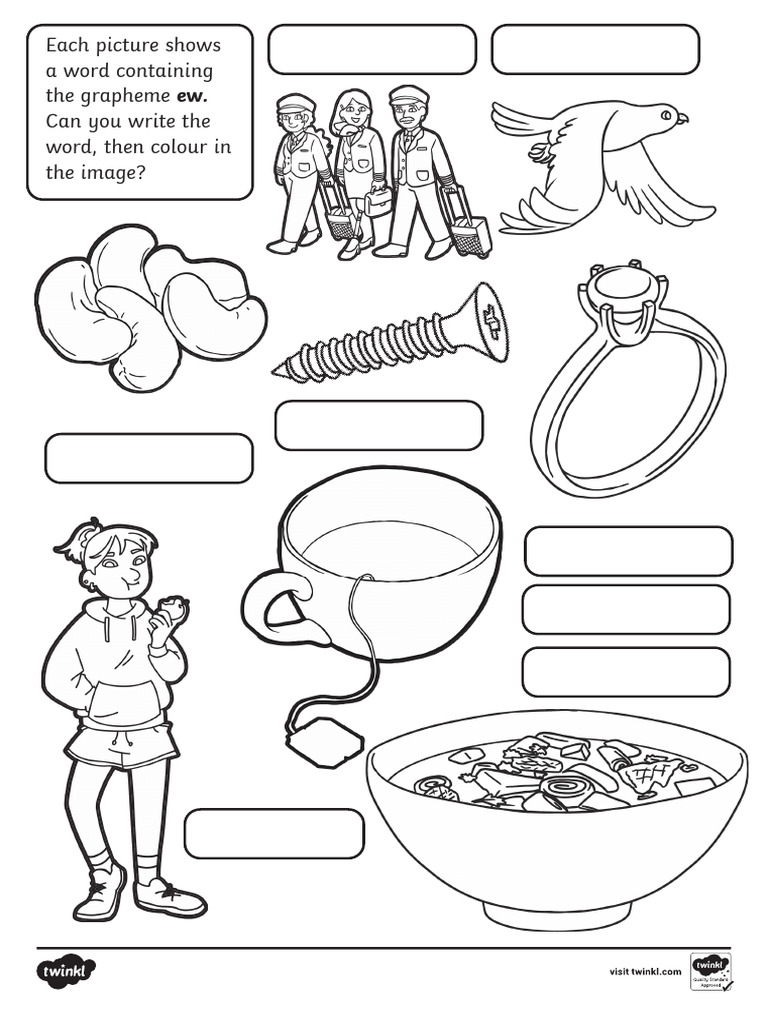 Color and Write: Grapheme "ew" Words | PDF