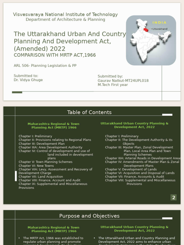 MRTP Act Vs Uttarakhand Act - PPTX NEW | PDF | Climate Resilience | Zoning