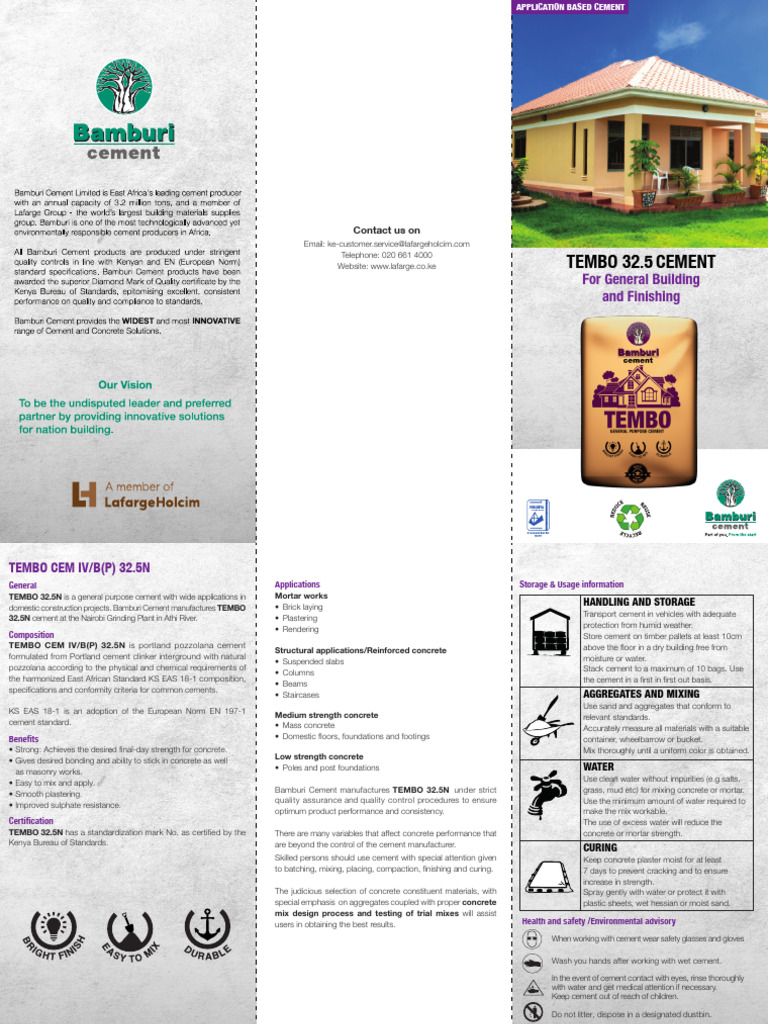 bamburi-tembo-cement-product-brochure | PDF | Concrete | Cement