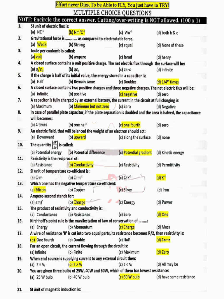 12 Physics 100 MCQs | PDF