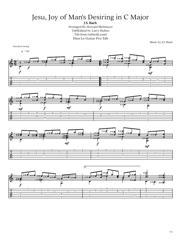 Bach - Jesu, Joy of Man's Desiring in C Major - Arr For Classical ...