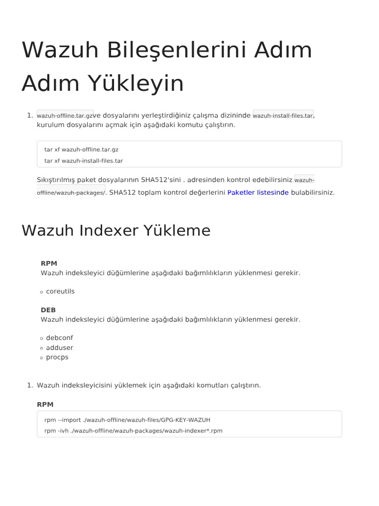 Wazuh Bilesenlerini Adim Adim Yukleyin | PDF