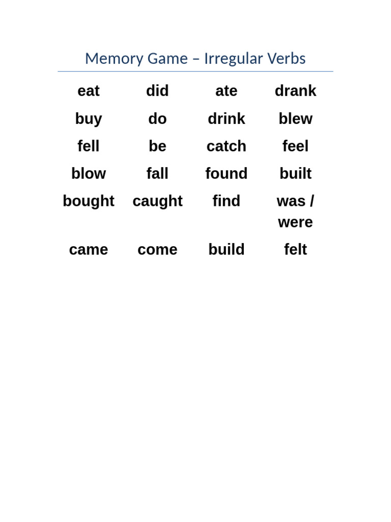 Memory Irregular Verbs | PDF