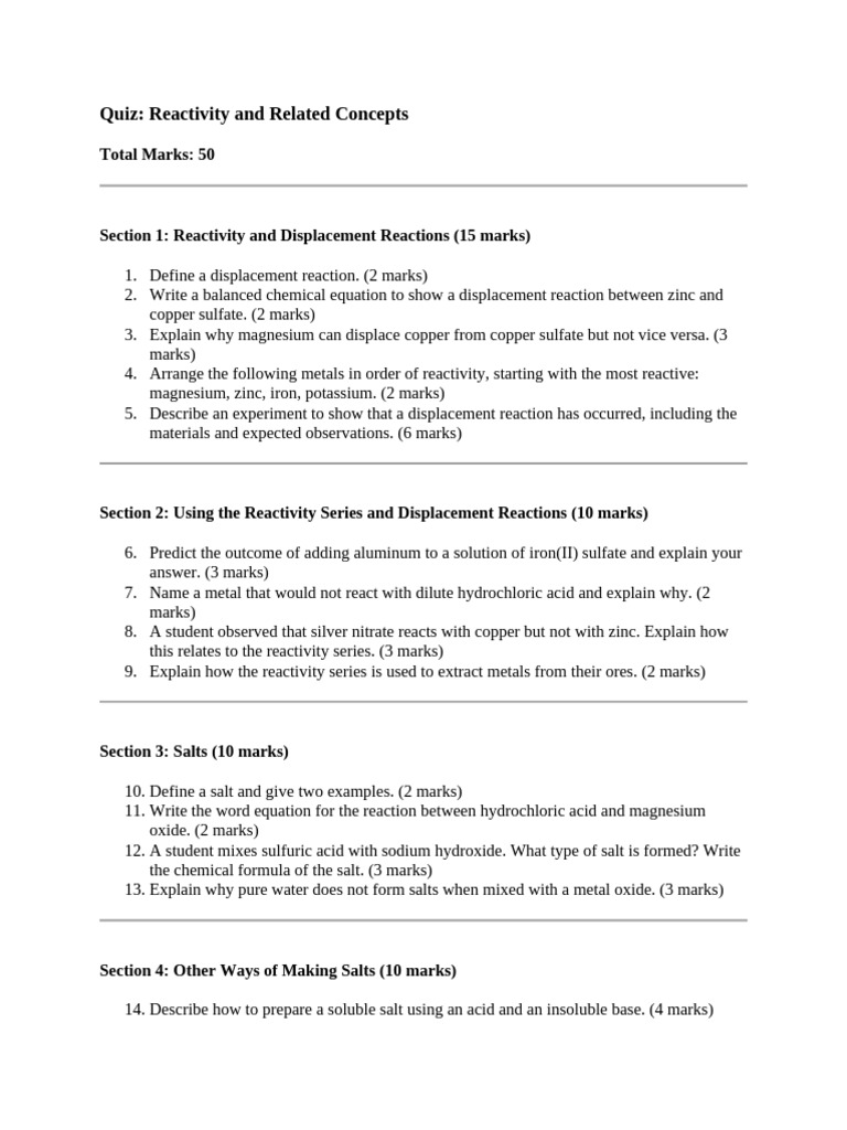 Unit 5 Reactivity Quiz | PDF
