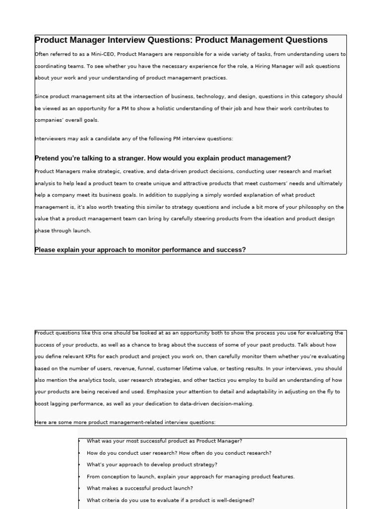 Product Manager Interview Questions | PDF | Leadership | New Product Development