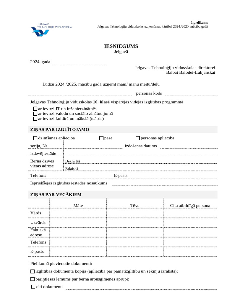 Iesniegums - 10klase | PDF