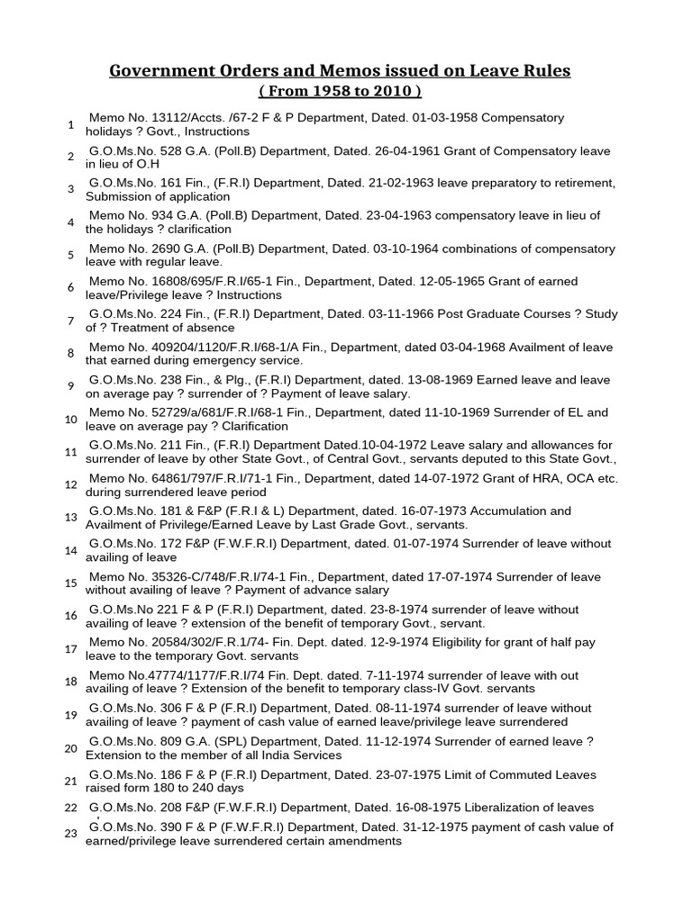 Government Leave Rules Orders (1958-2010) | PDF | Economies