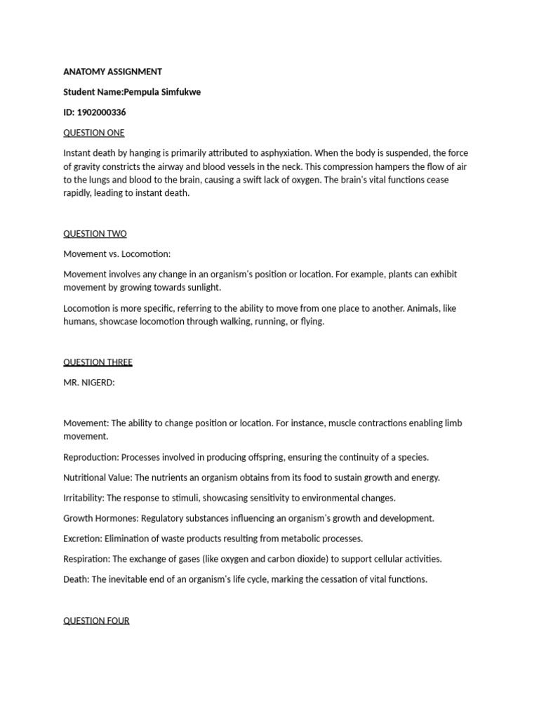 Anatomy Assignment Overview | PDF