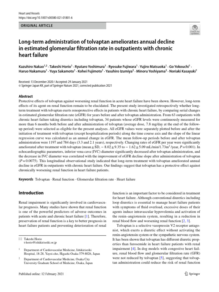 Long-Term Tolvaptan Effects on eGFR | PDF | Heart Failure | Kidney
