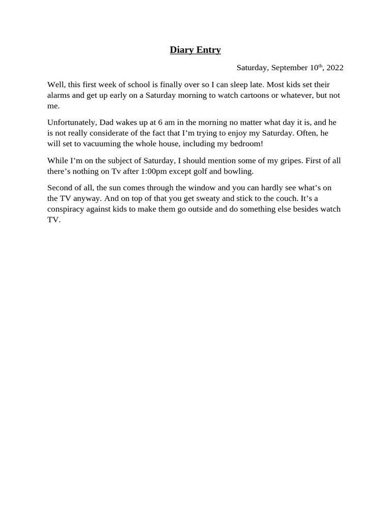 Saturday Gripes: A Kid's Diary Entry | PDF