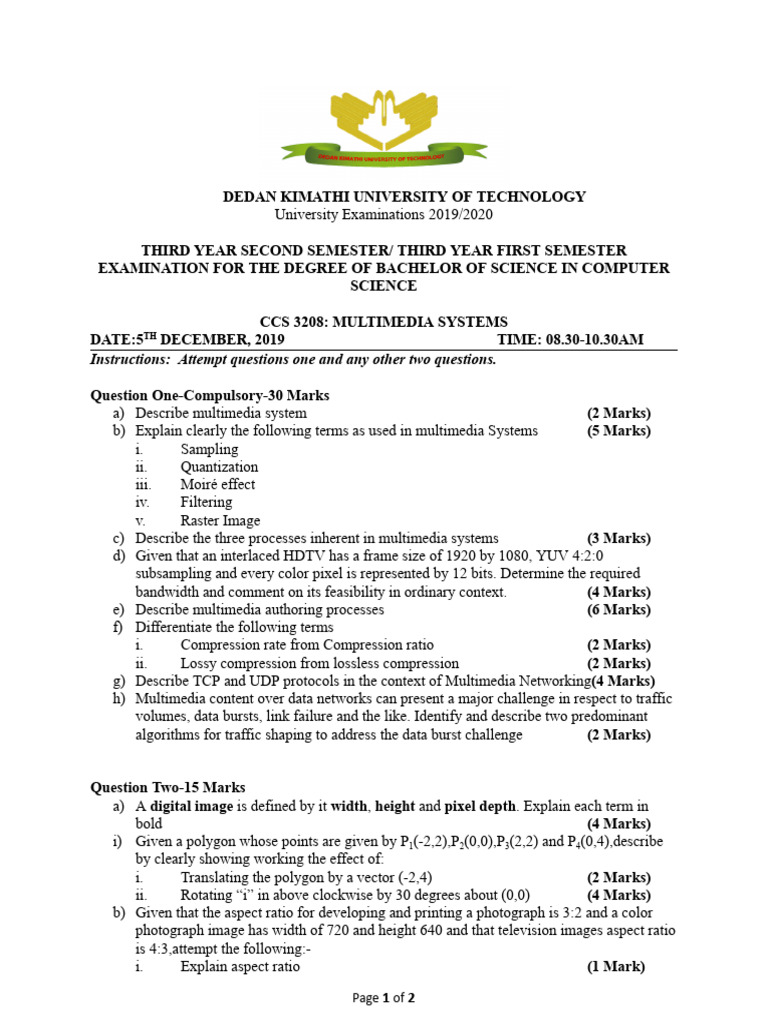 Ccs 3208 Multimedia Systems Print Ready | PDF | Data Compression | Telecommunications