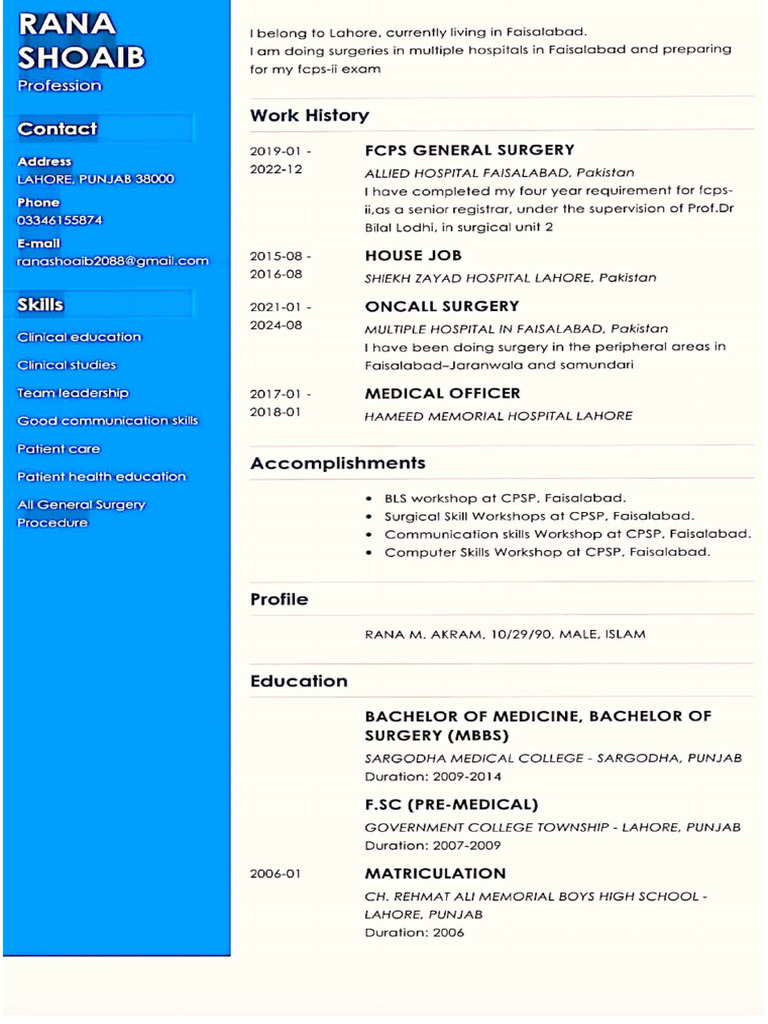 CV DR Rana Shoaib Akram | PDF