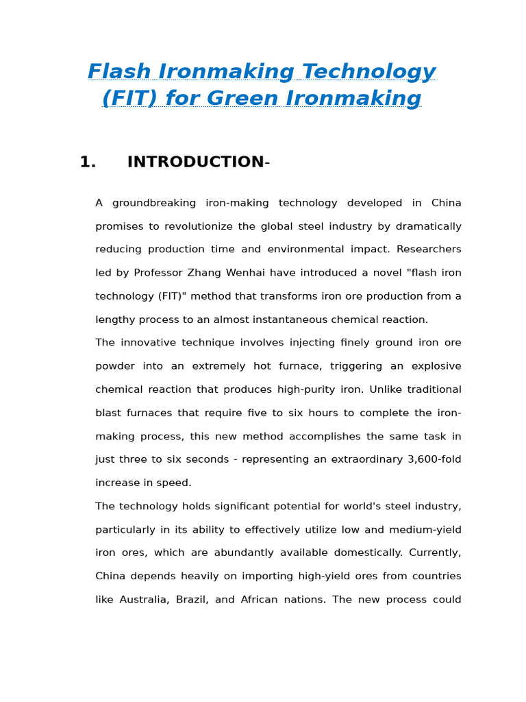 Flash Ironmaking Technology | PDF | Steelmaking | Blast Furnace
