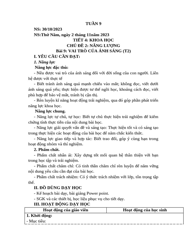 Tuan 9 Lop 4 KNTT | PDF