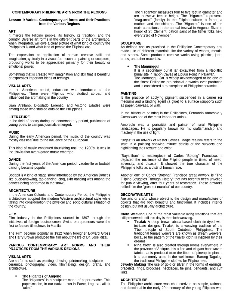 CPAR Reviewer 3rd Quarter | PDF | Paintings | Philippines