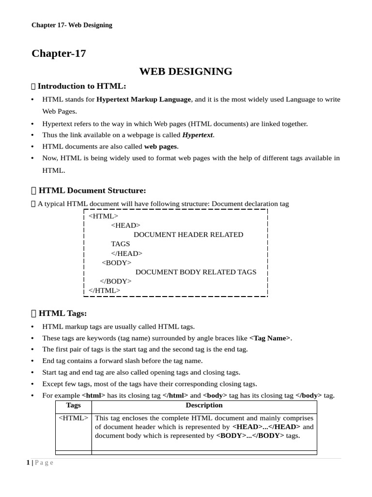 Chap - 17 Web Designing Cs | PDF | Hyperlink | Html