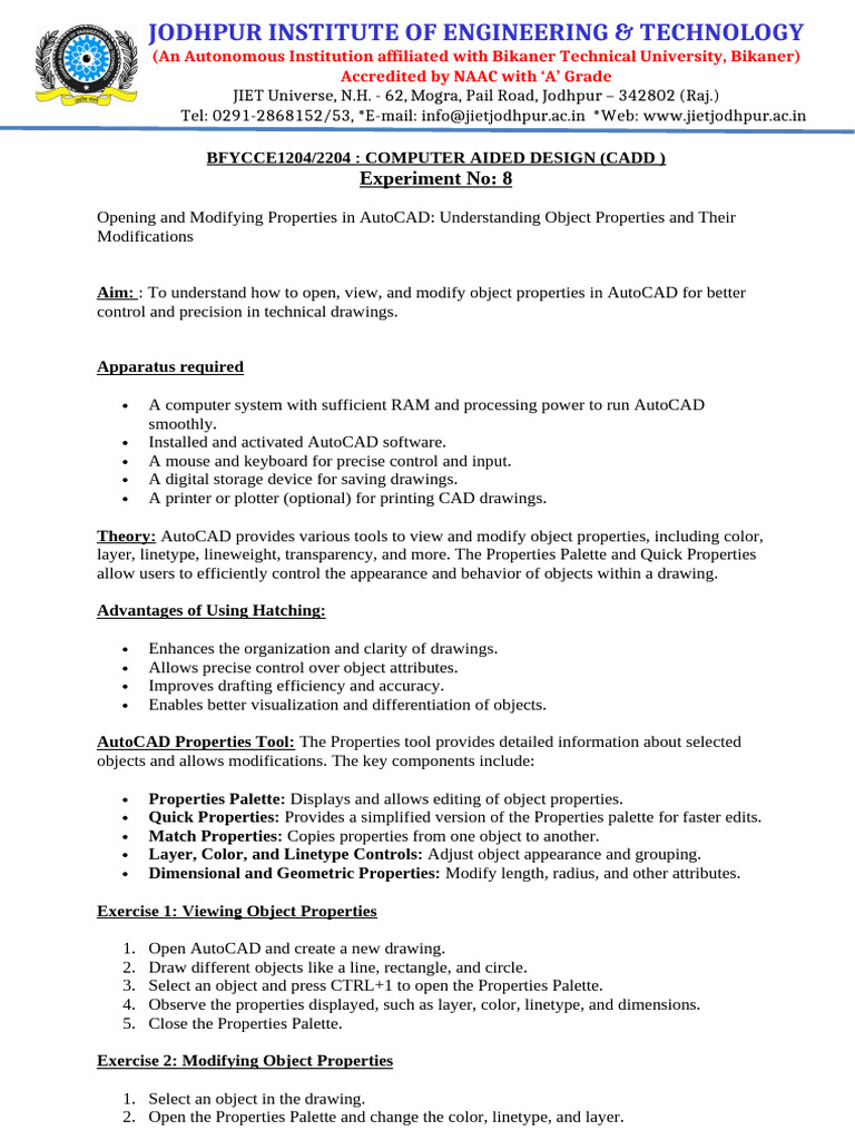 Experiment 8 (CAD) | PDF | Computer Aided Design | Auto Cad