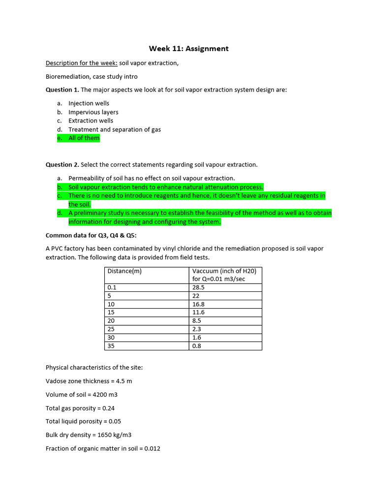 Solution Assignment 11 ER | PDF | Environmental Remediation | Chemistry