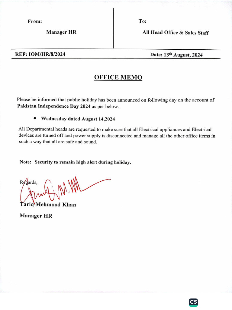 Independence Day Notice 2024 | PDF