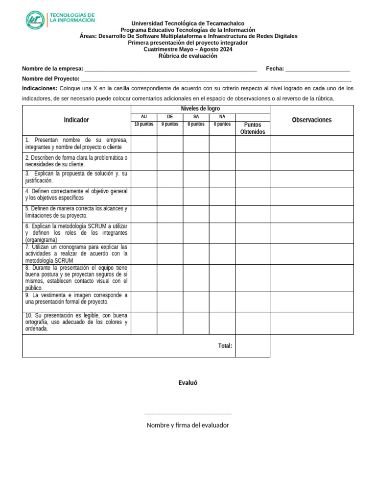 Instrumento de Eval Integradora I Unidad I | PDF | Scrum (desarrollo de software) | Informática