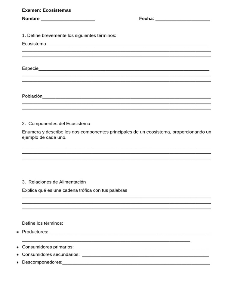 Examen sobre Ecosistemas y Biodiversidad | PDF | Ecosistema | Ecorregiones