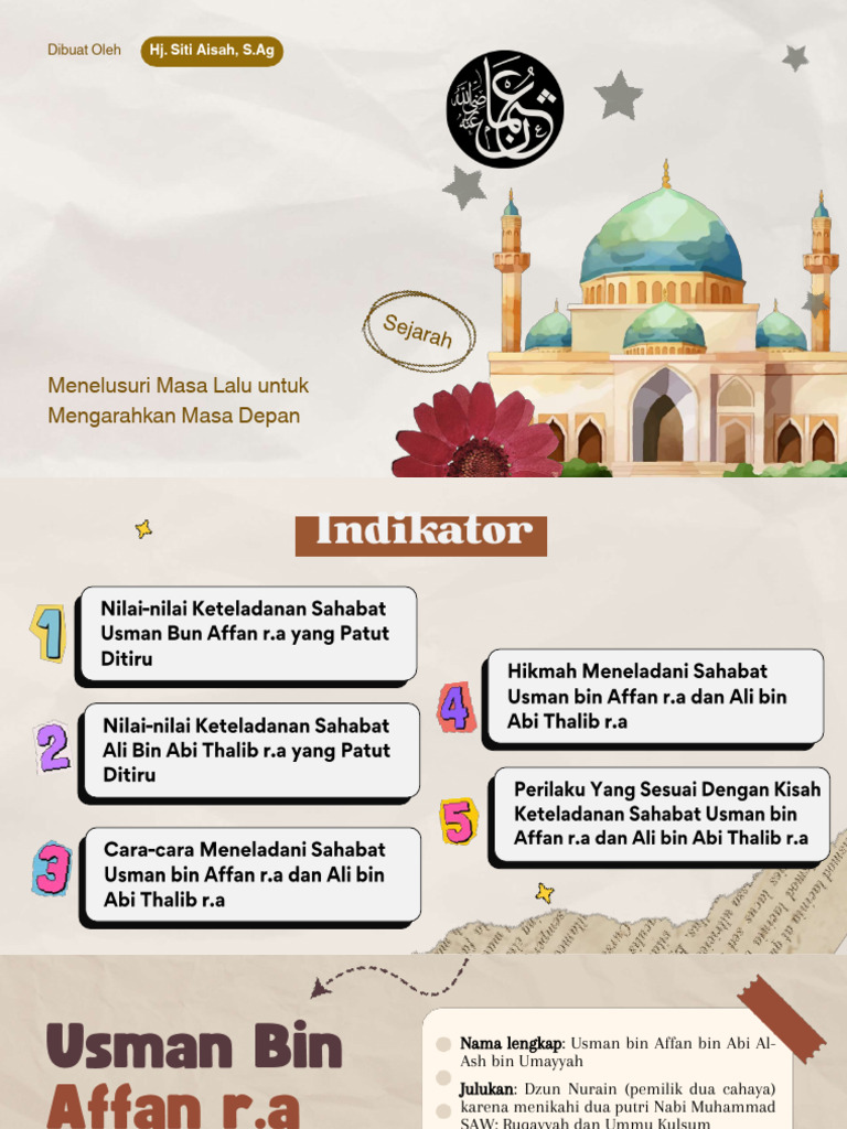 Power Point Kisah Keteladanan Usman Bin Affan Dan Ali Binabi Thalib. Kls 9 | PDF