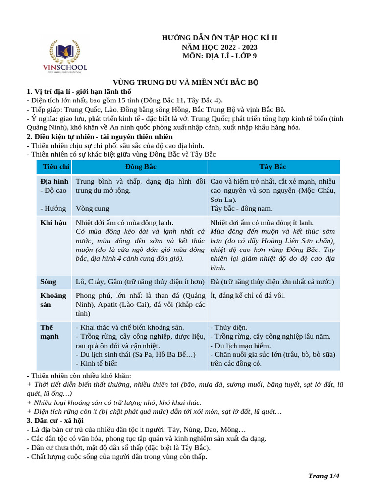 Địa 9_Đề cương chi tiết HKII | PDF