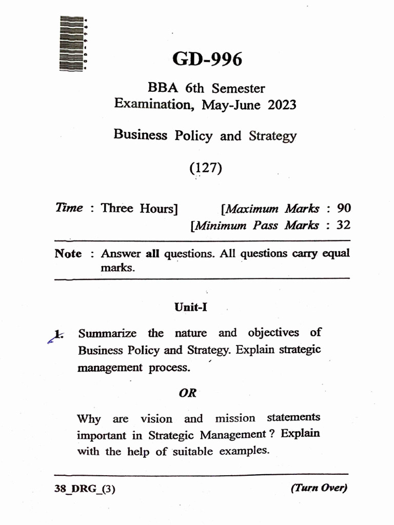 BBA 6th Semester - Business Policy - 2023 | PDF
