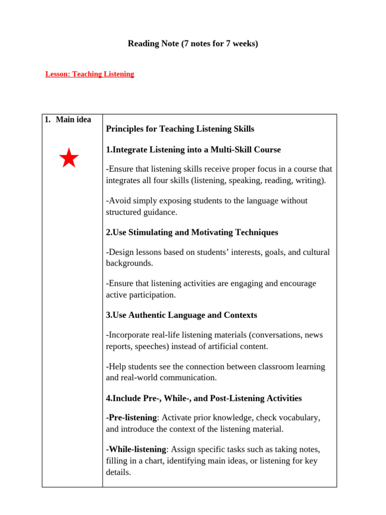 Principles for Effective Listening Teaching | PDF | Reading ...