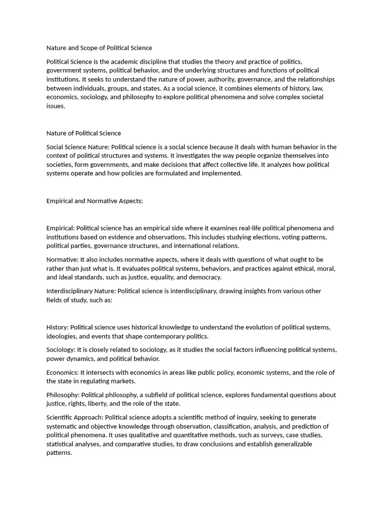 Nature and Scope of Political Science | PDF | Political Science ...