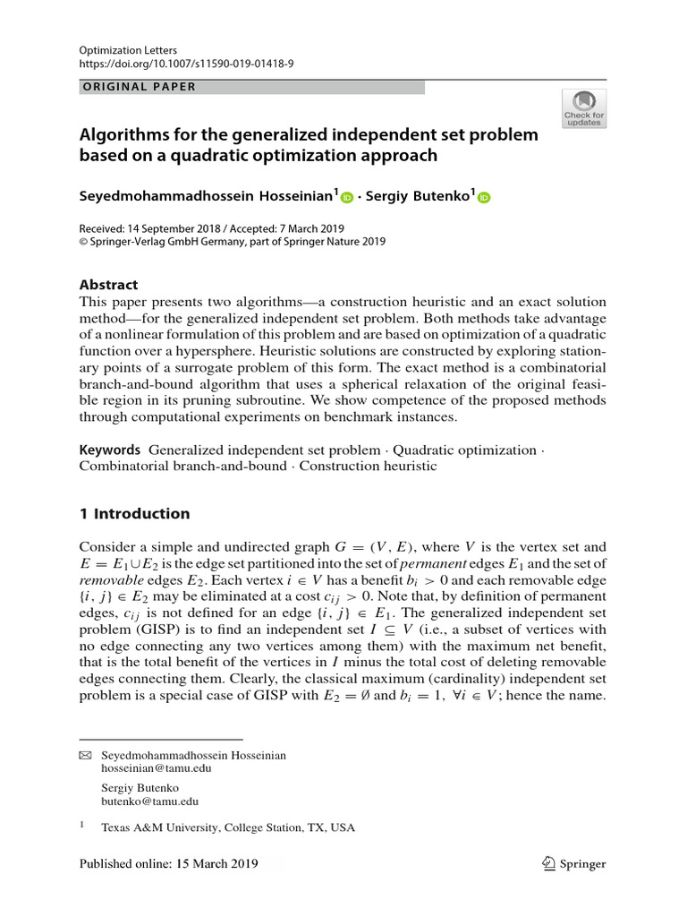10.1007@s11590 019 01418 9 | PDF | Vertex (Graph Theory) | Eigenvalues And Eigenvectors