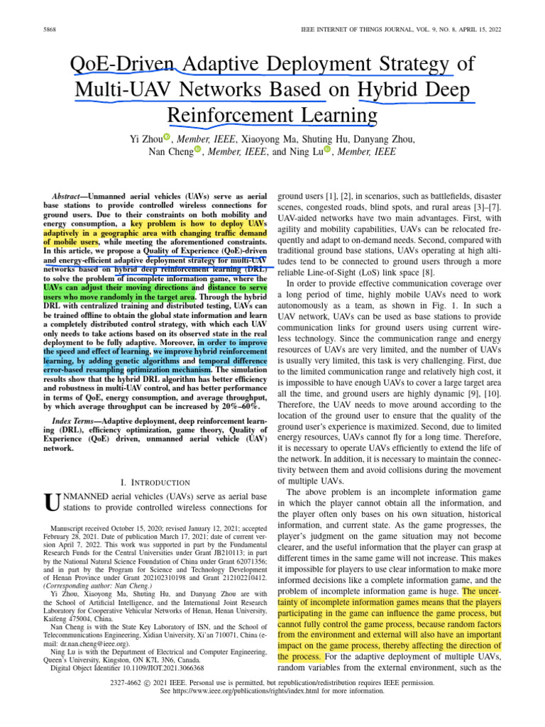 QoE-Driven Adaptive Deployment Strategy of Multi-UAV Networks Based On Hybrid Deep Reinforceme ...