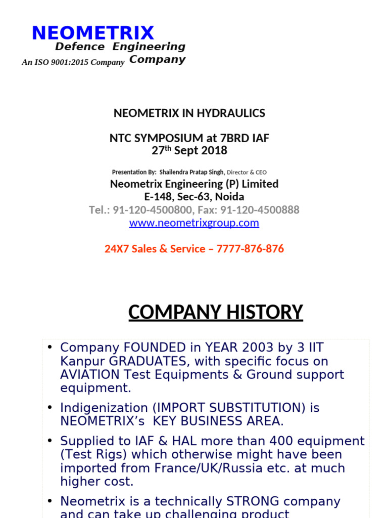 Neometrix Defence Hydraulics Presentation-Sept 2018 | PDF | Oxygen | Helium