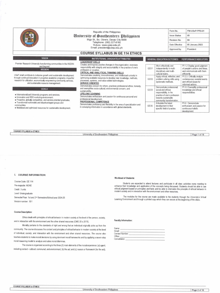 SY 2024 2025 - GE 114 Ethics | PDF