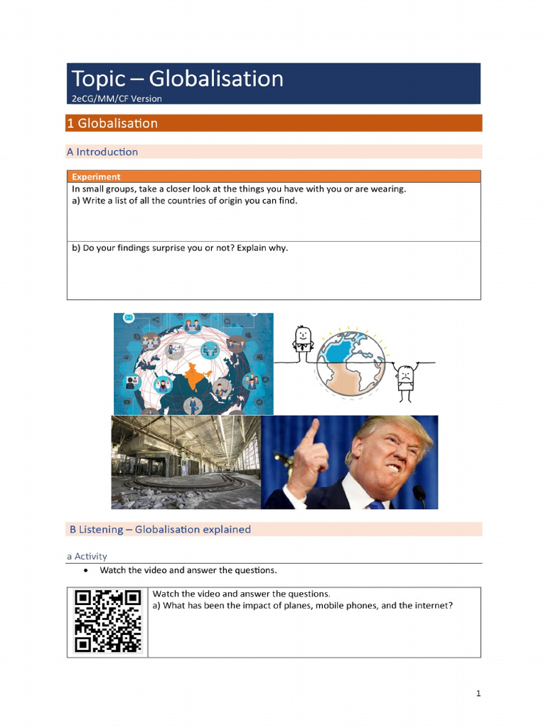 Topic - Globalisation - WORKSHEET - IMAGE | PDF