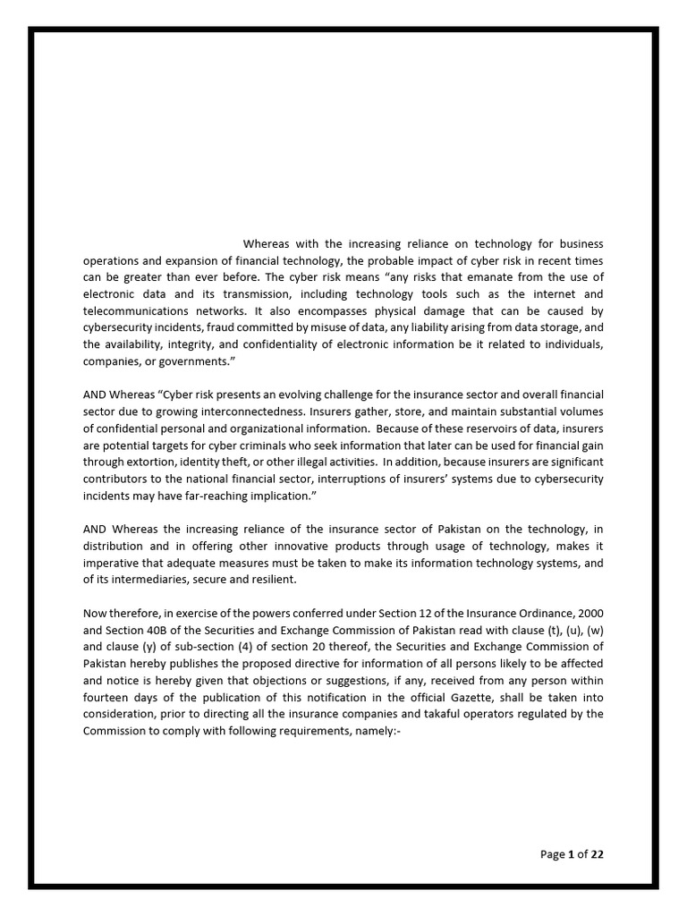 Pakistan Cyber Risk Directive for Insurers | PDF | Computer Security | Security