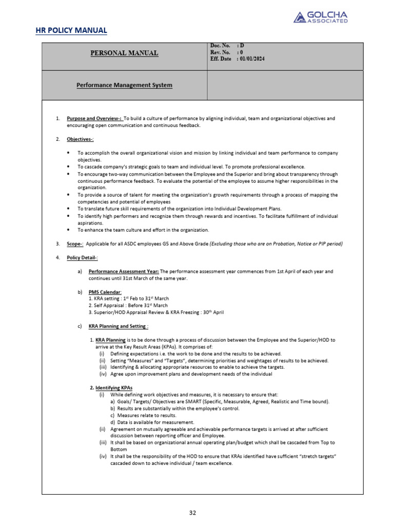 KRA-Based Performance Management Policy | PDF | Performance Appraisal ...