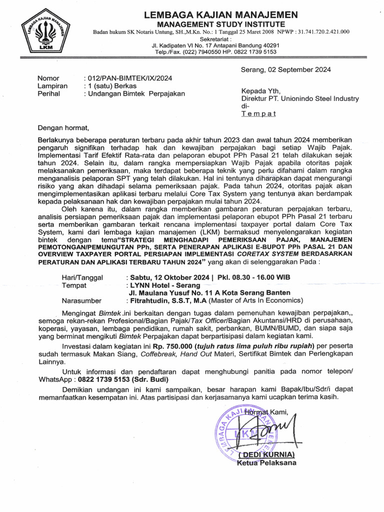 Undangan Bimtek Perpajakan LKM | PDF