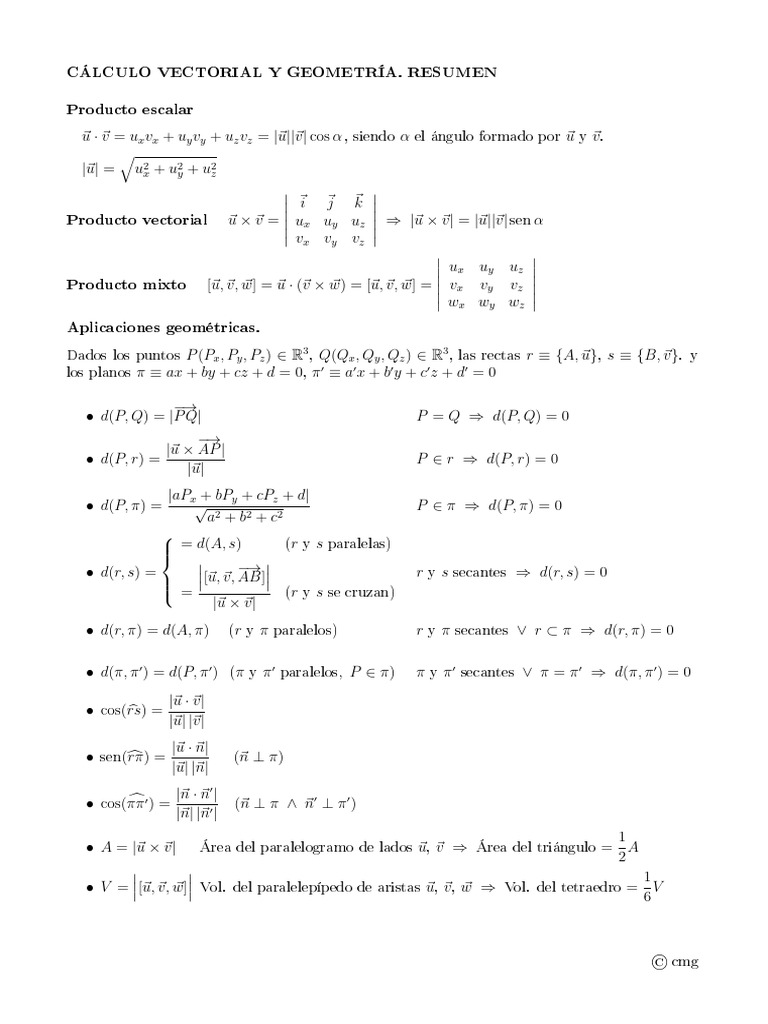 Calculo Vectorial y Geometria Resumen v2 1 | PDF | Geometria clasica | Álgebra