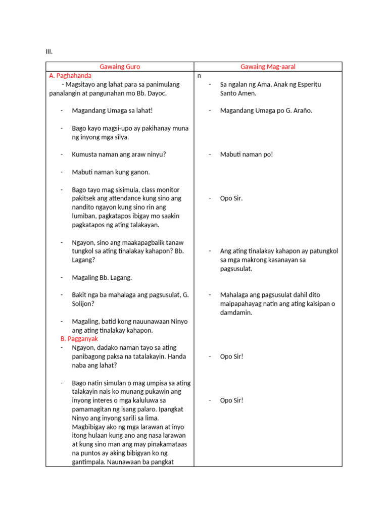AA - Arano Banghay Aralin III | PDF