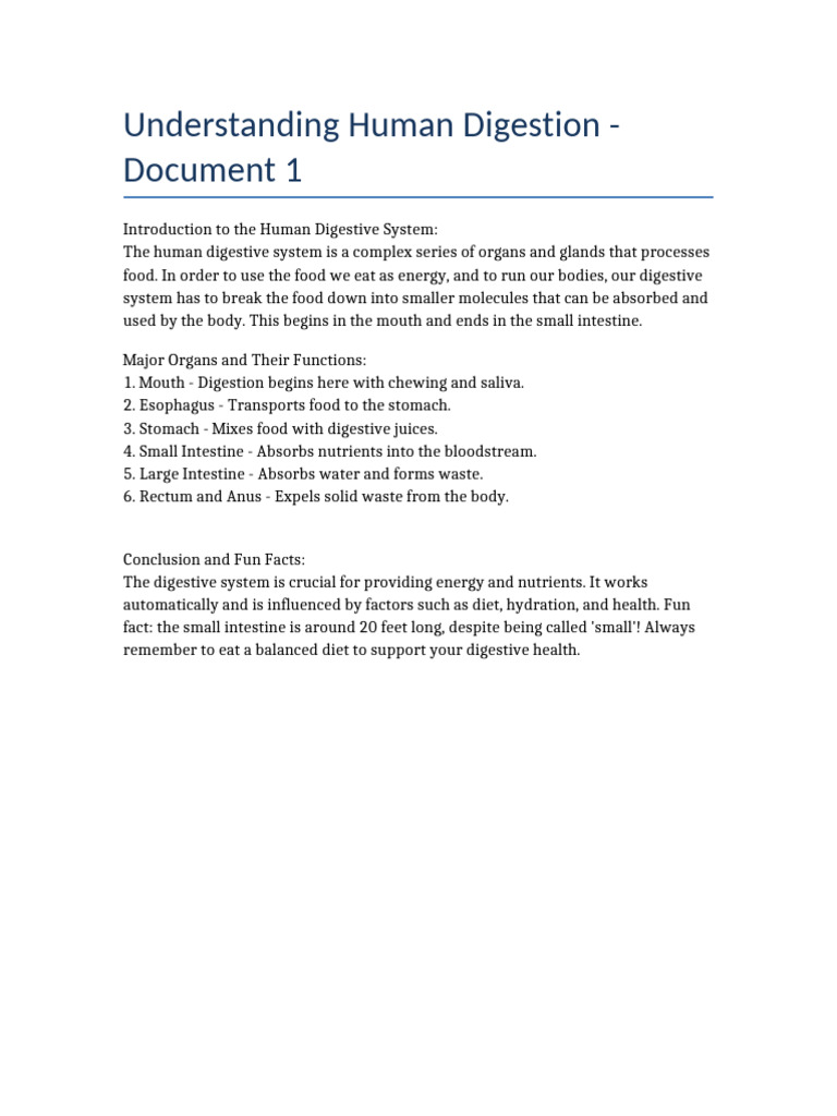 Human Digestive System Overview | PDF