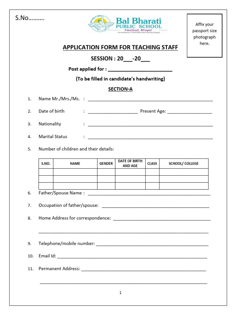 Teacher Application Form PDF | PDF