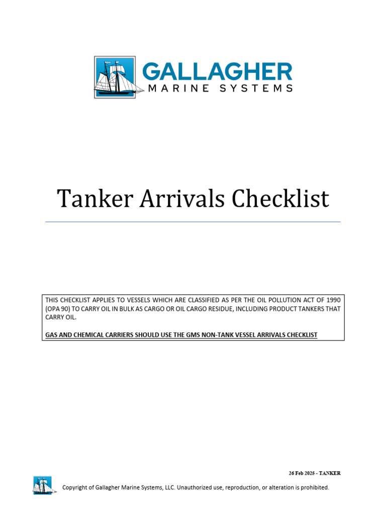 GMS-Arrivals-Checklist-Tanker-26-Feb-2025 | PDF | U.S. Customs And ...