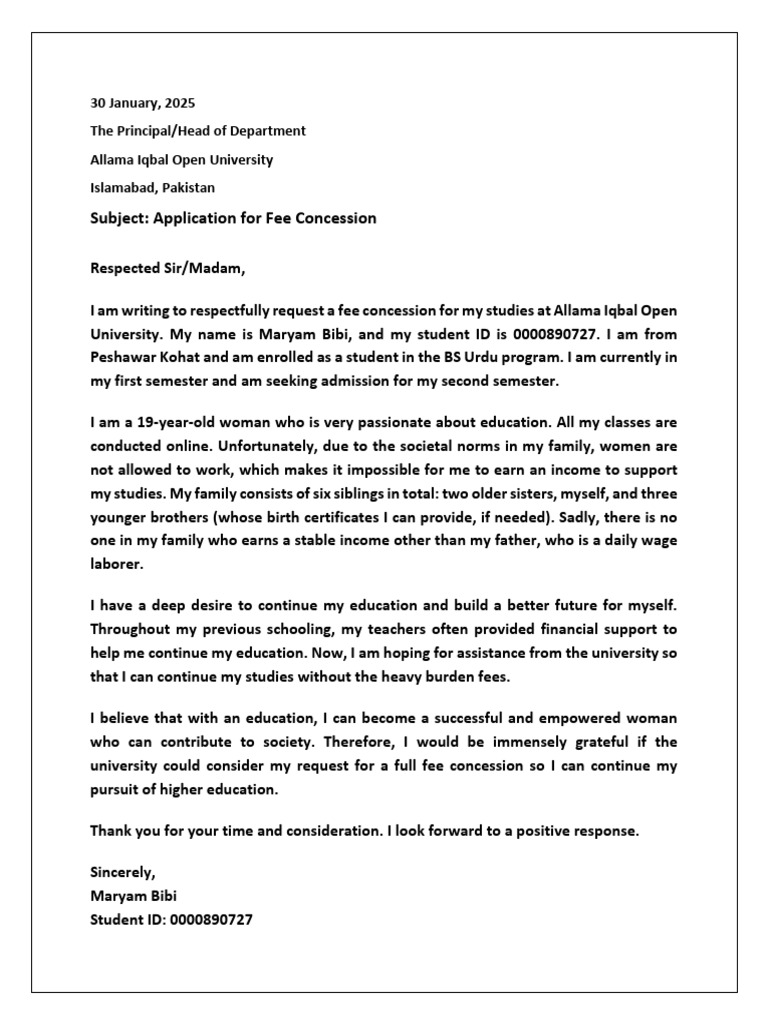 Fee Concession Aplication Pdf