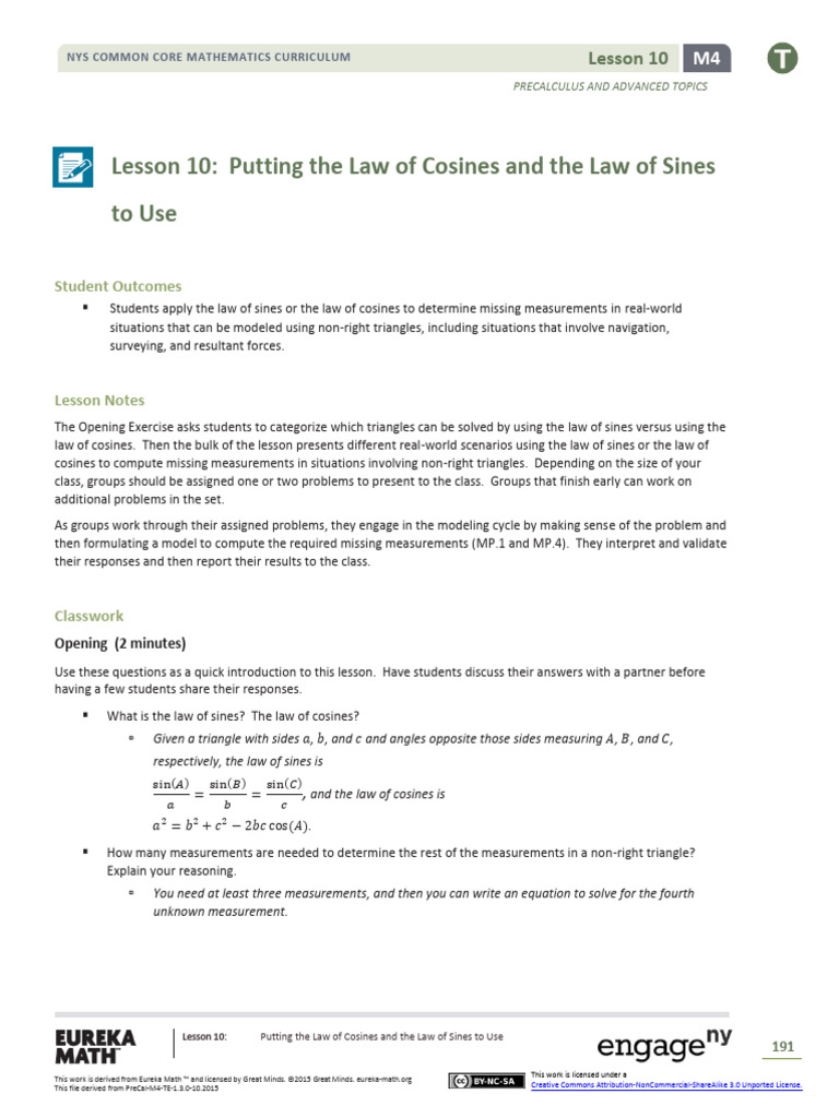 Precalculus m4 Topic B Lesson 10 Teacher | PDF | Trigonometric ...