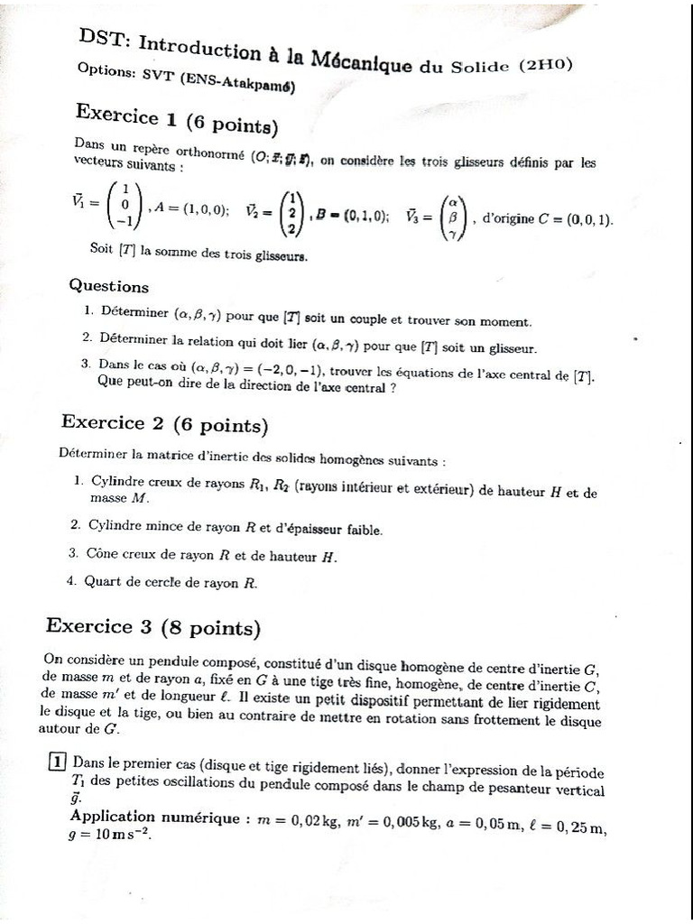 YABA. Mécanique SVT Exo3 | PDF