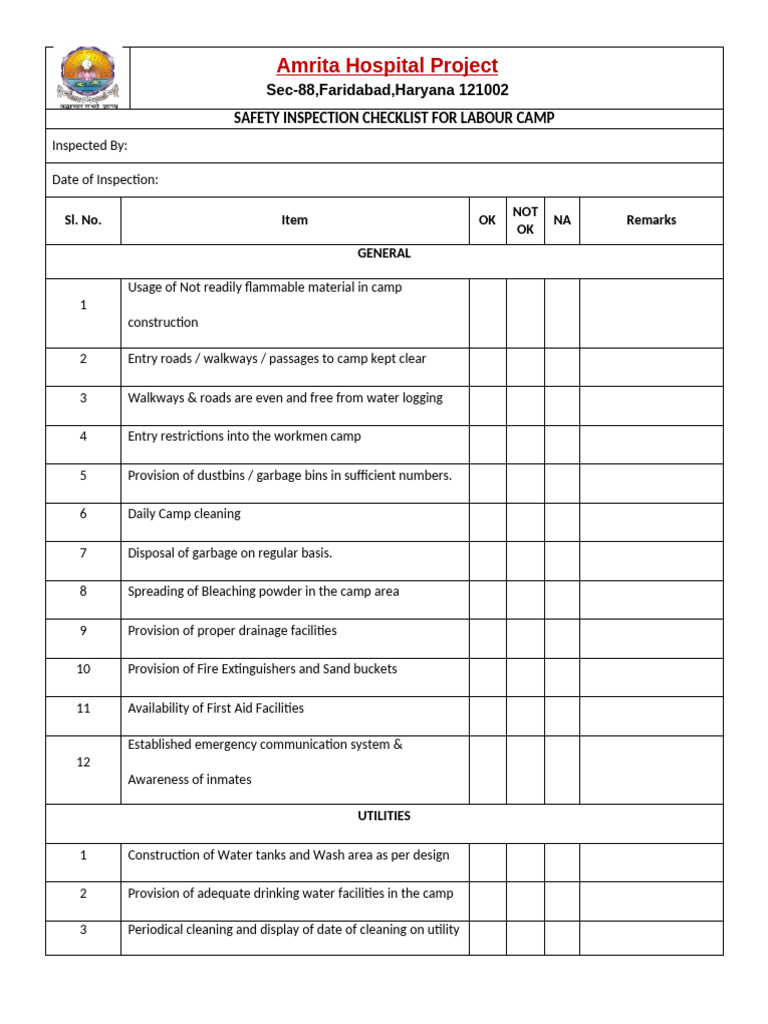Labour Camp Checklist | PDF | Toilet | Kitchen