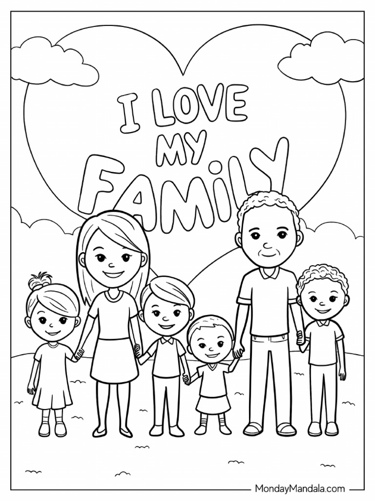 I Love My Family Words Behind A Big Family Coloring Sheet | PDF